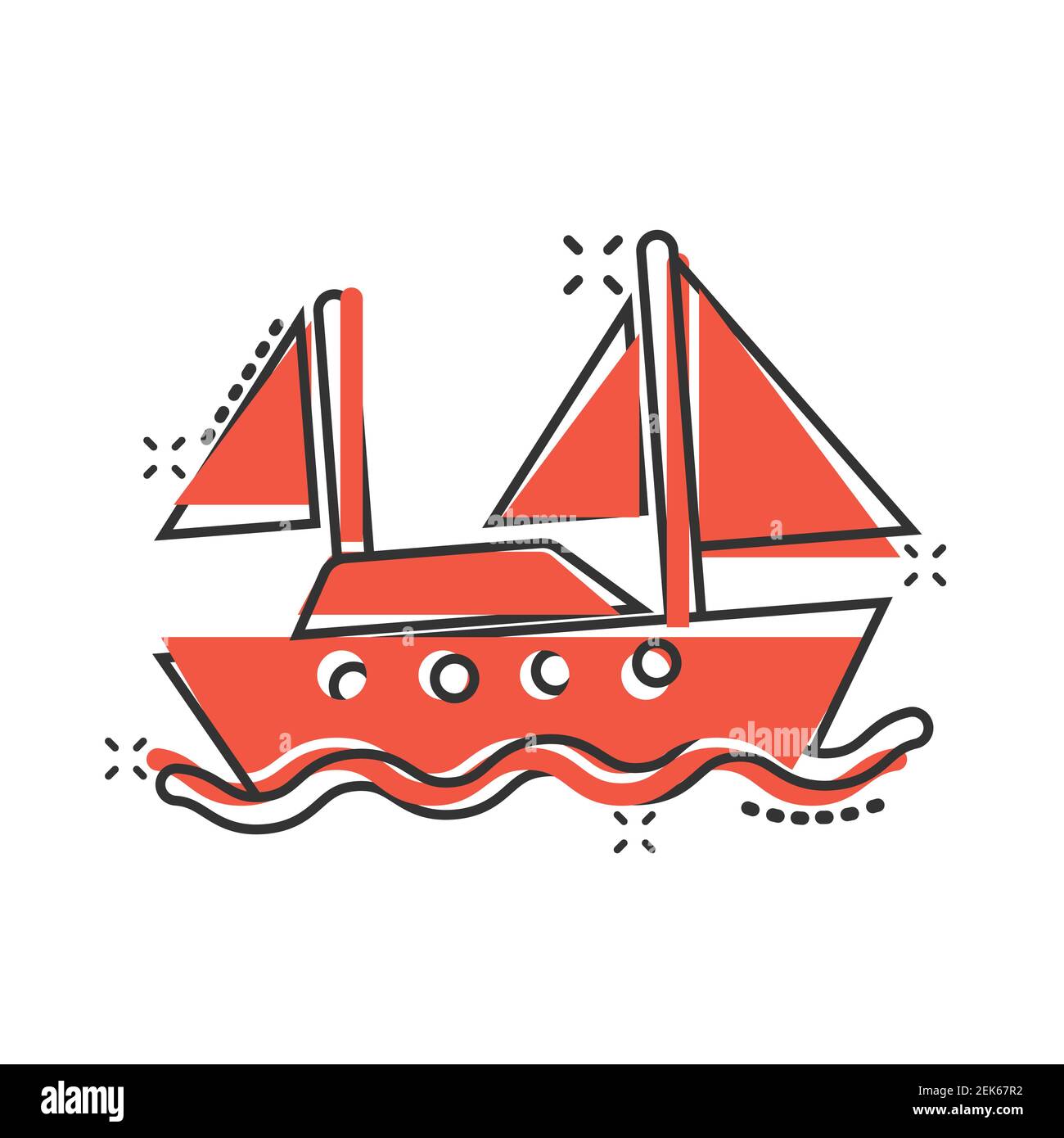 Tourism ship icon in comic style. Fishing boat cartoon vector ...