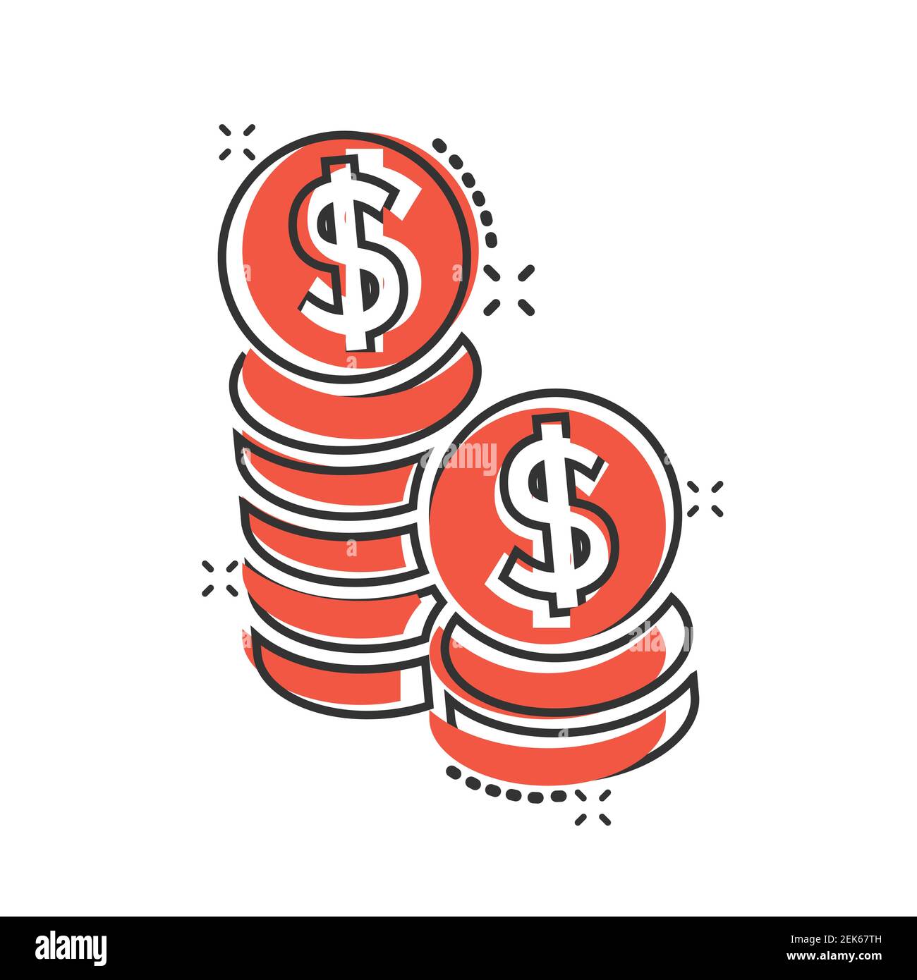 Coins stack icon in comic style. Dollar coin cartoon vector ...