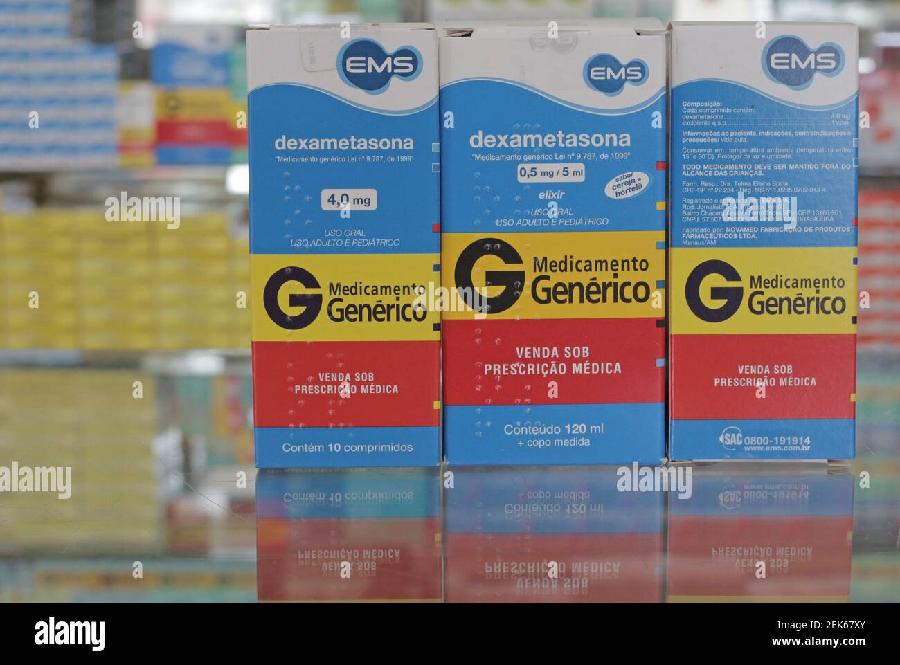 Dexamethasone packages on display in Campo Mourao, Brazil on June 17 ...