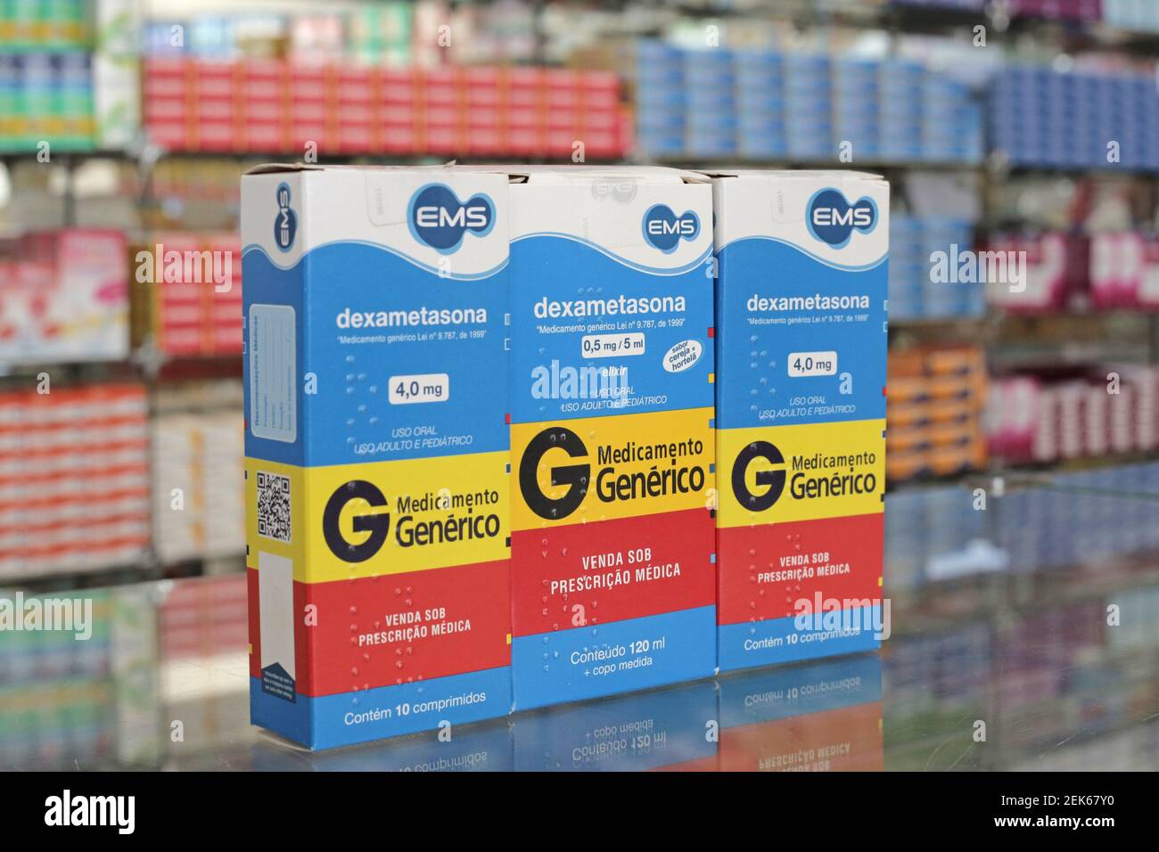 Dexamethasone packages on display in Campo Mourao, Brazil on June 17 ...