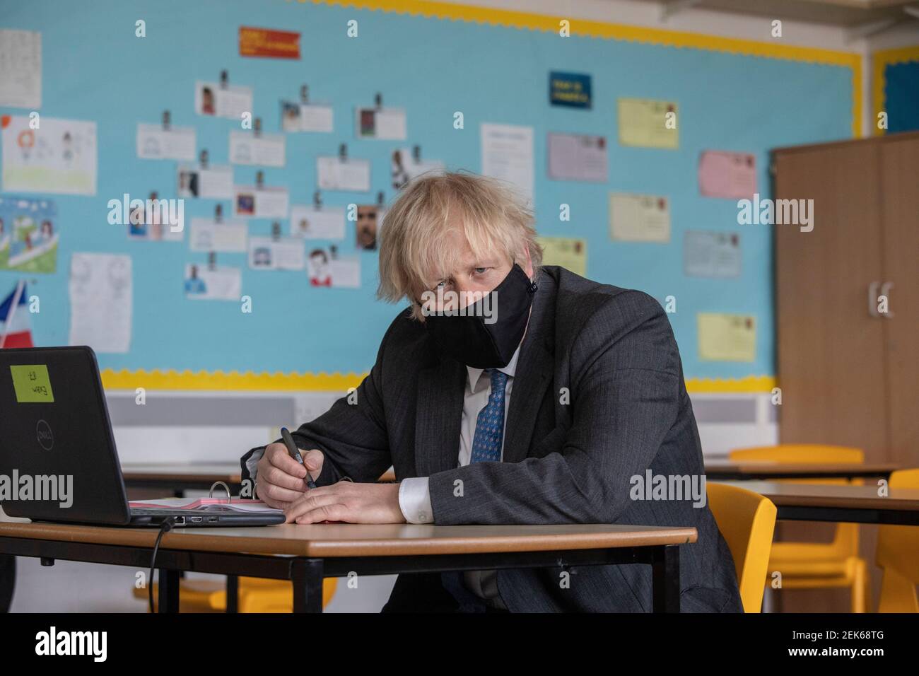 Prime Minister Boris Johnson takes part in an online class during a ...
