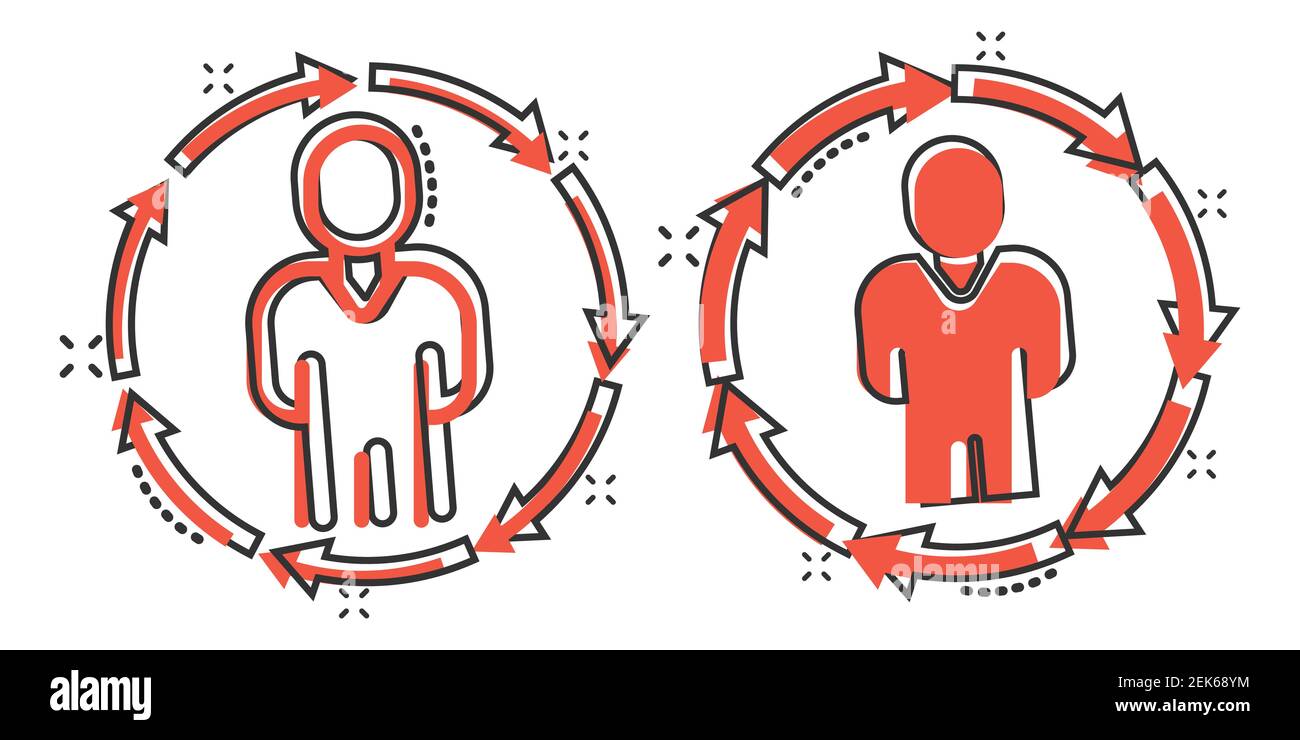 People referral icon in comic style. Business communication cartoon ...