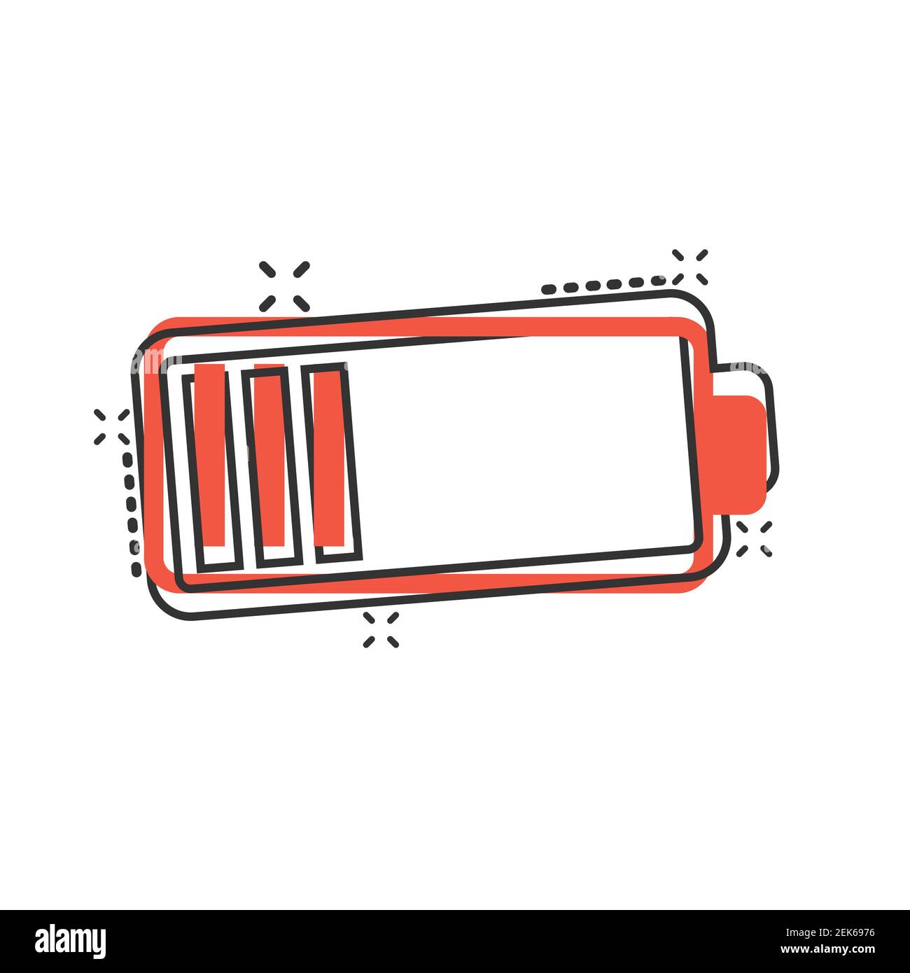 Battery charge icon in comic style. Power level cartoon vector ...