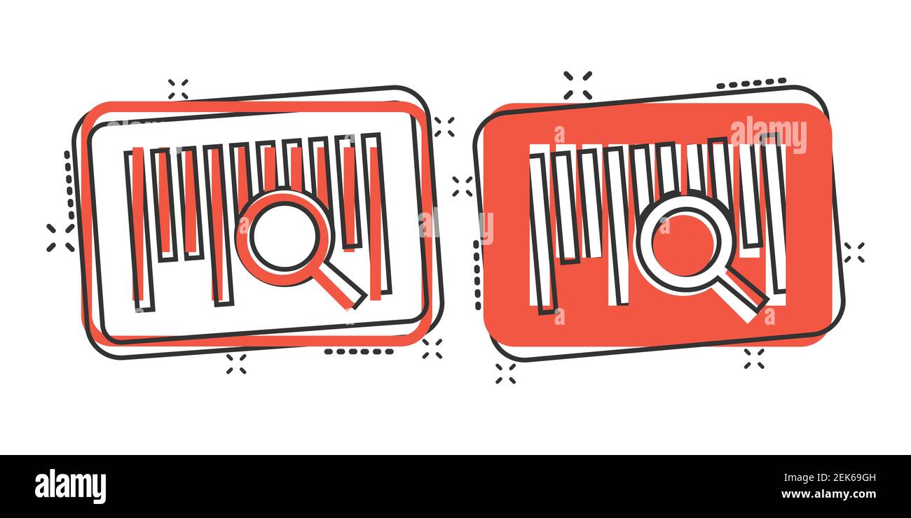 Barcode icon in comic style. Product distribution cartoon vector ...