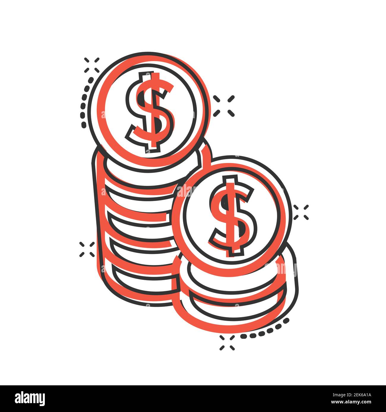Coins stack icon in comic style. Dollar coin cartoon vector ...