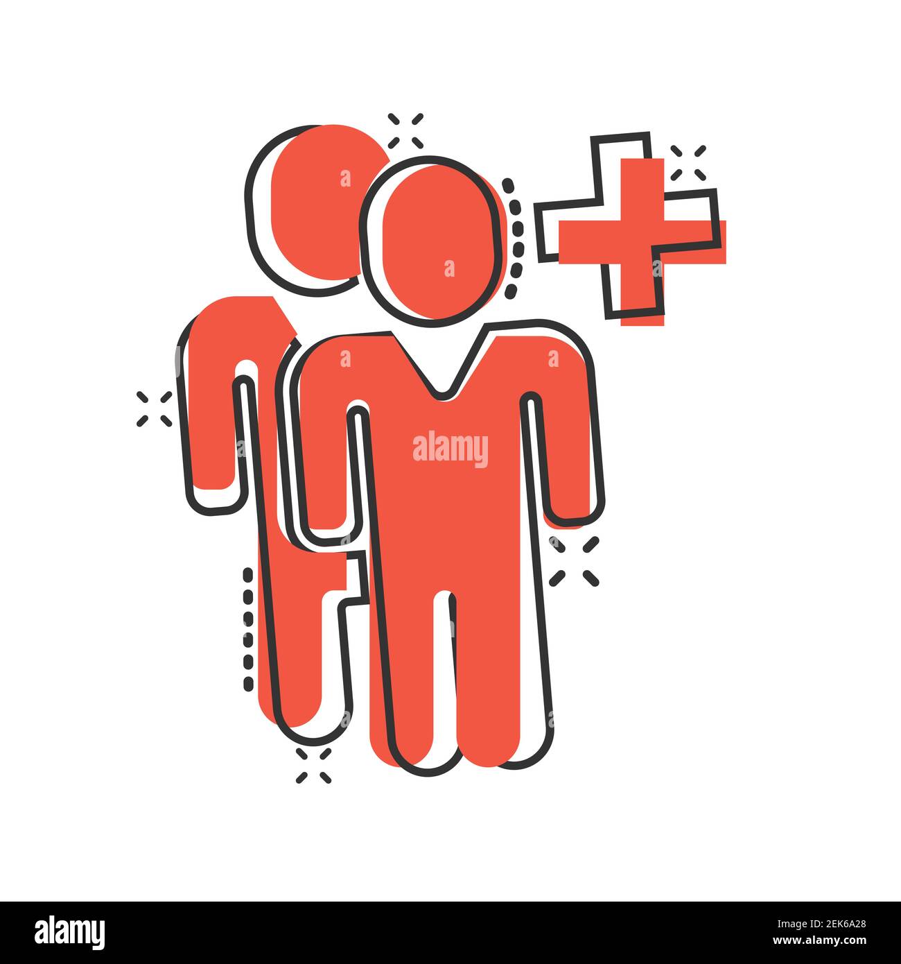 People with plus icon in comic style. Staff cartoon vector collection ...