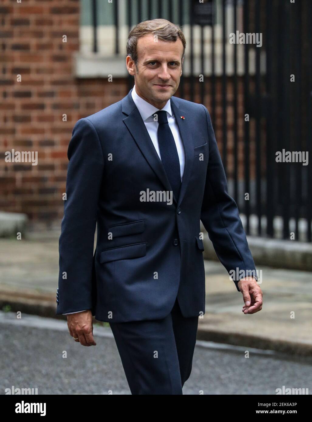 French President, Emmanuel Macron arriving at Downing Street in London ...