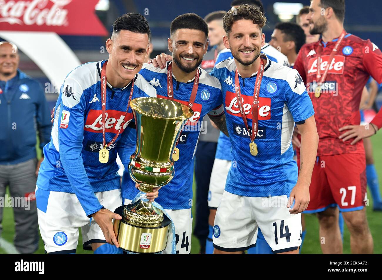 Jose Callejon, Lorenzo Insigne and Dries Mertens of SSC Napoli ...