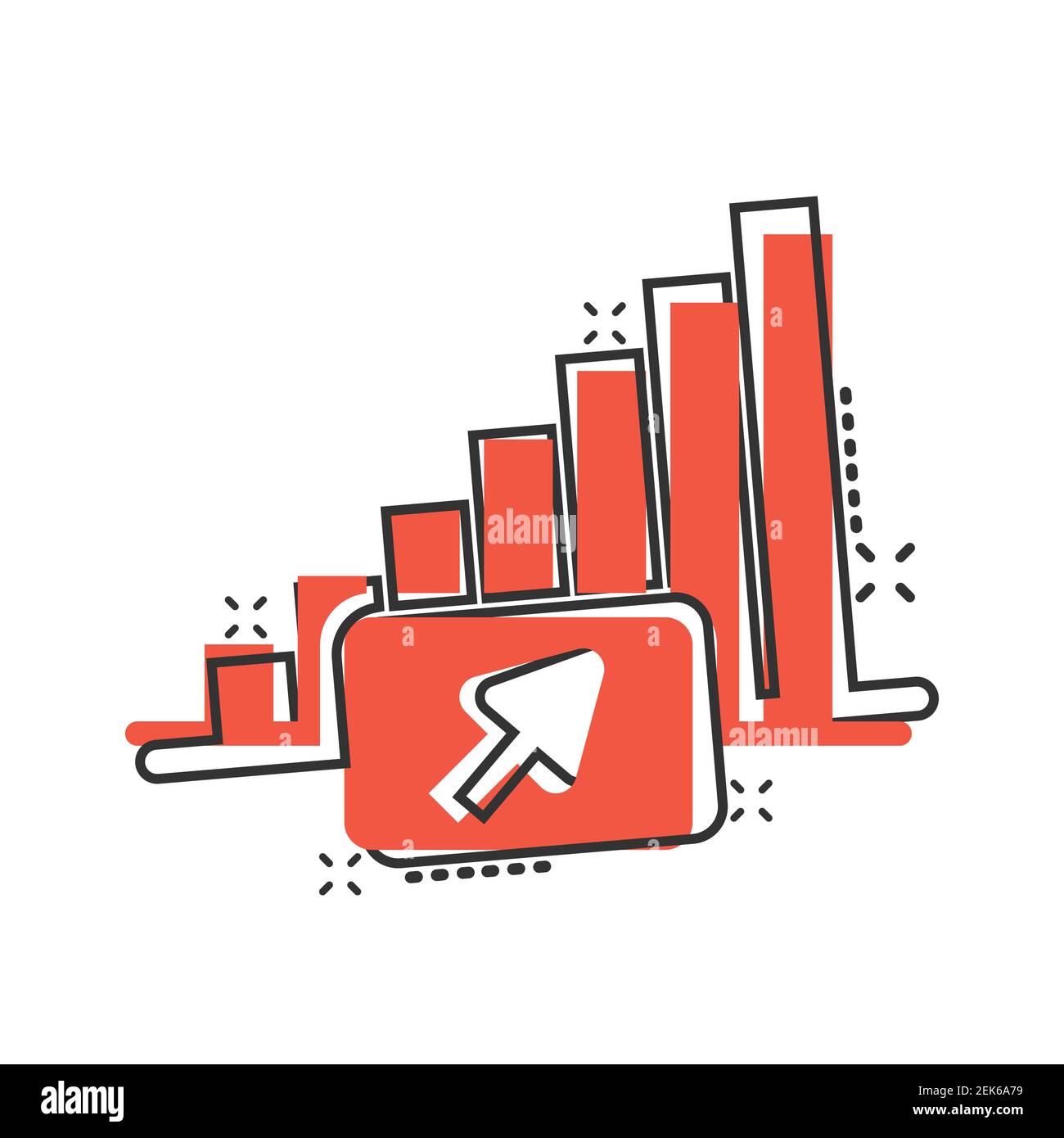 Market trend icon in comic style. Growth arrow with magnifier cartoon ...