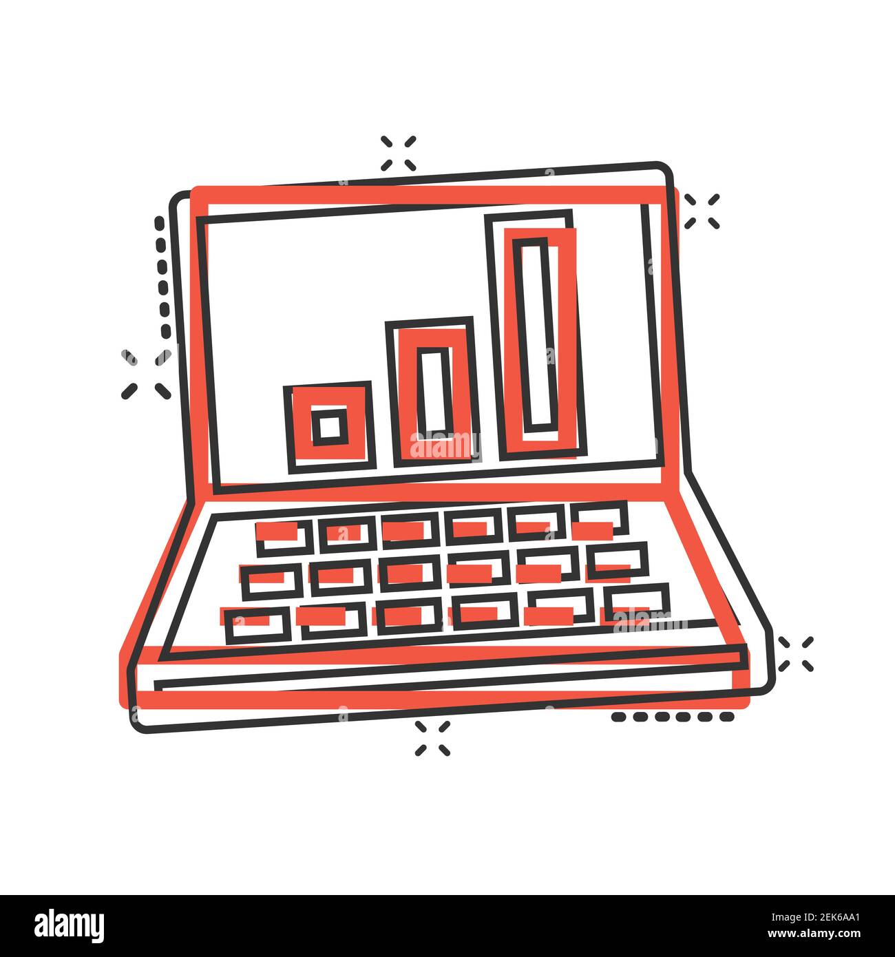 Laptop chart icon in comic style. SEO data cartoon vector illustration ...