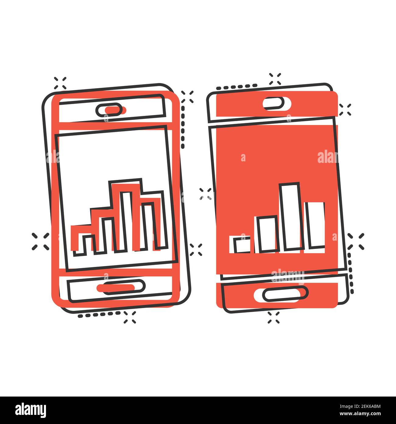 Phone diagram icon in comic style. Smartphone growth statistic cartoon ...