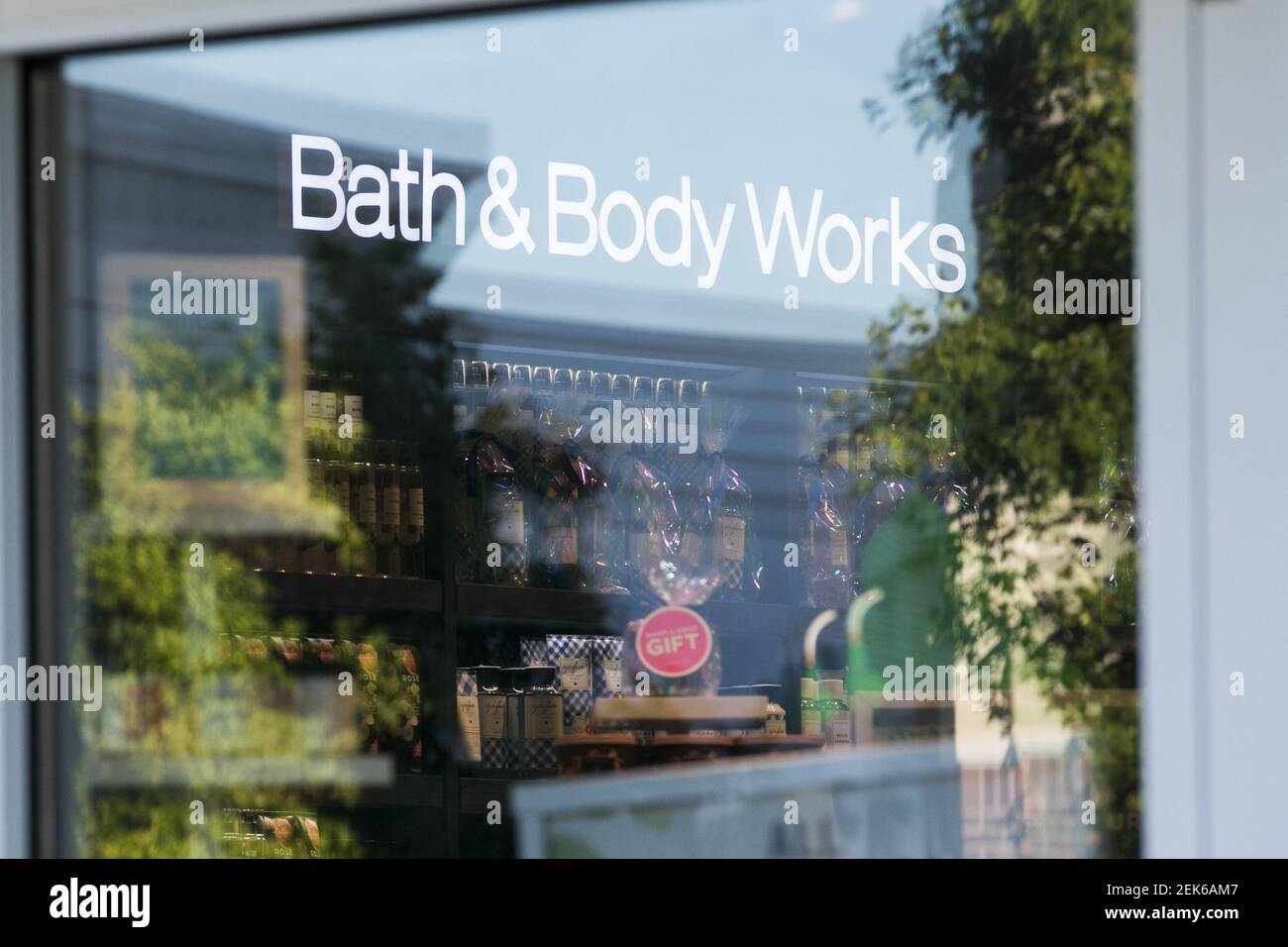 A logo sign outside of a Bath & Body Works retail store location in Bowie, Maryland on June 8 ...
