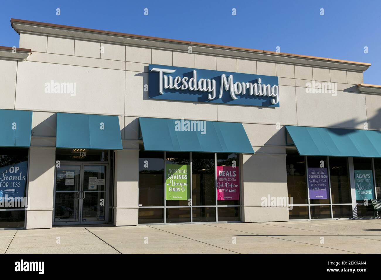 A logo sign outside of a Tuesday Morning retail store location in Bowie ...