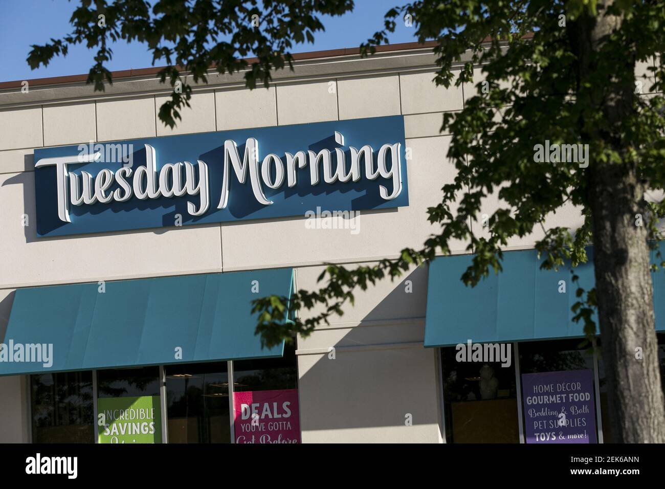 A logo sign outside of a Tuesday Morning retail store location in Bowie ...
