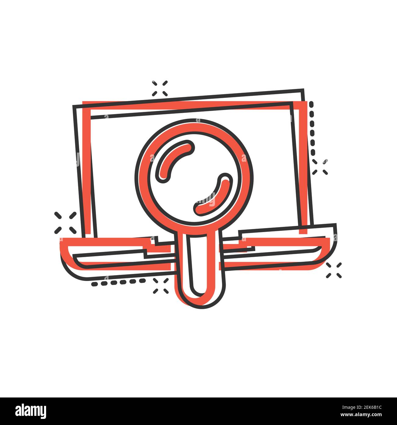 Computer search icon in comic style. Laptop with magnifying glass ...