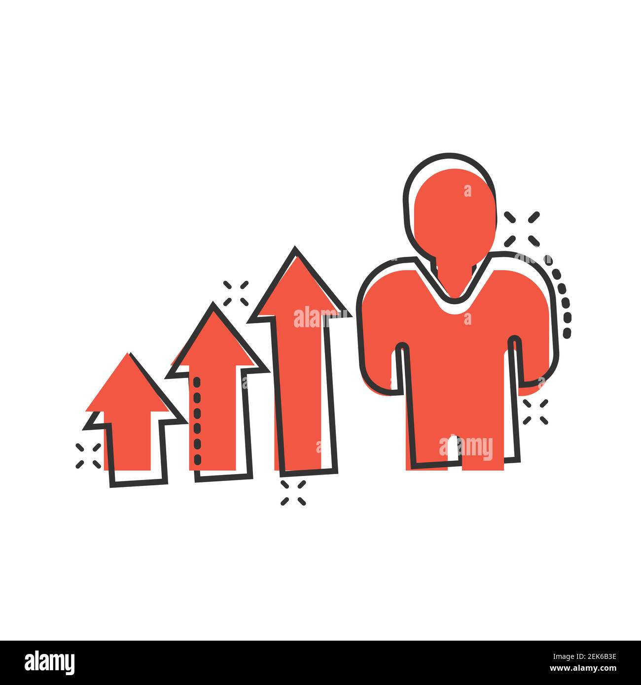People with growth arrow icon in comic style. Work strategy cartoon ...