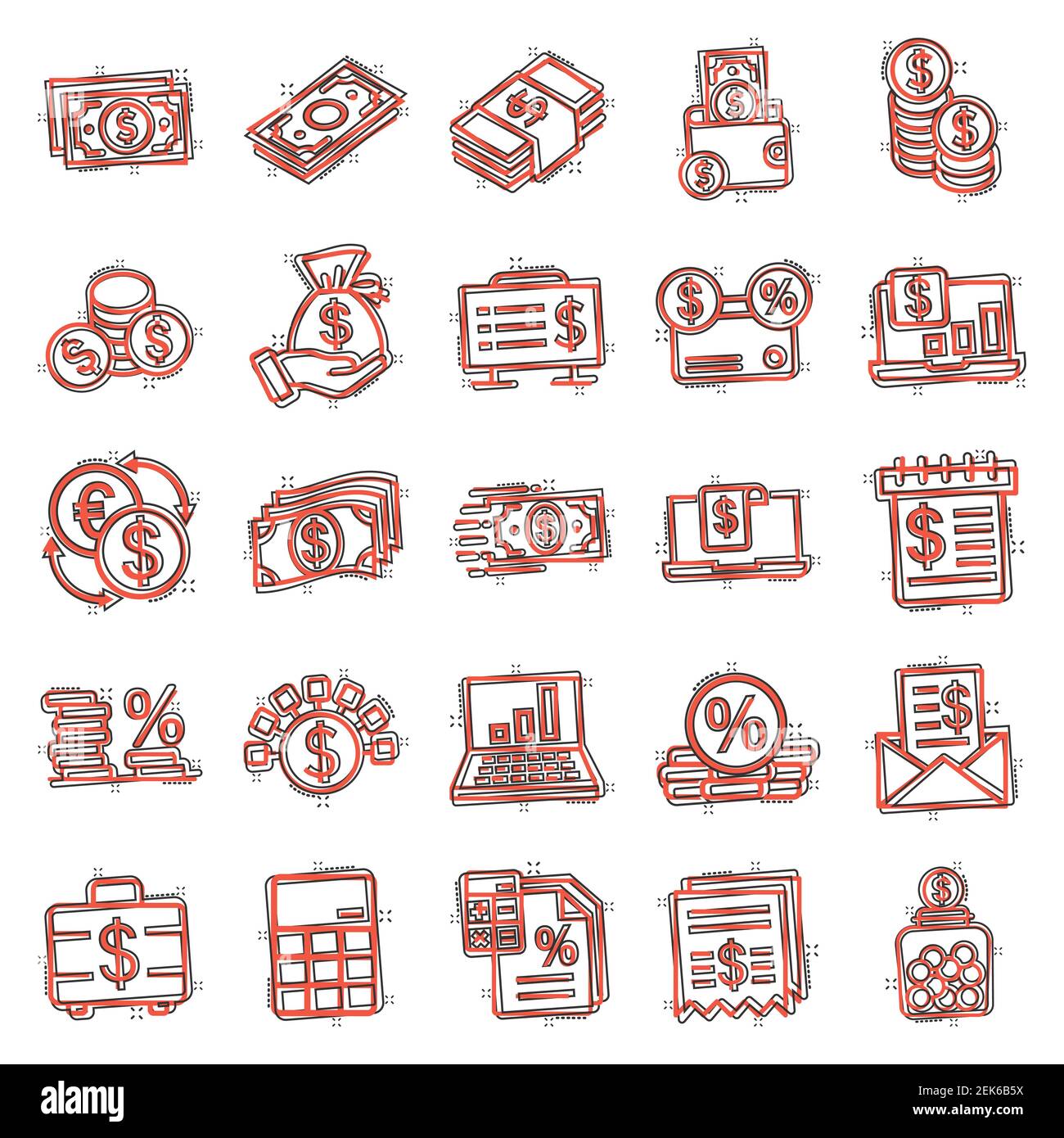 Money finance icon set in comic style. Payment cartoon vector ...