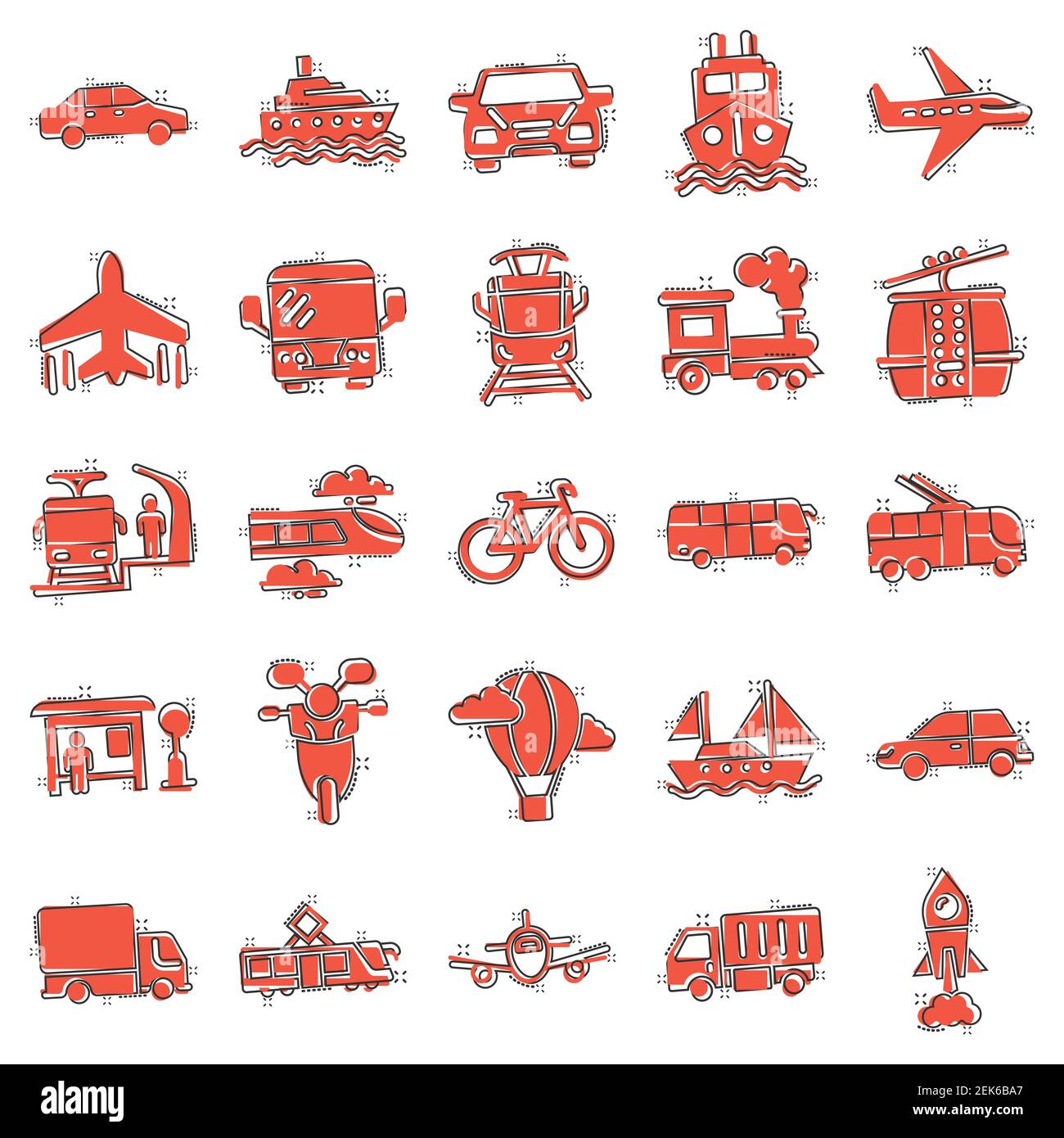 Transport icon set in comic style. Car vector cartoon collection ...