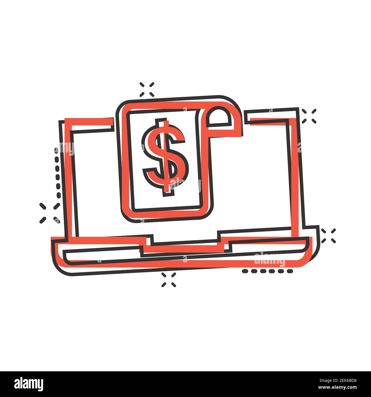 Laptop with money icon in comic style. Computer dollar cartoon vector ...