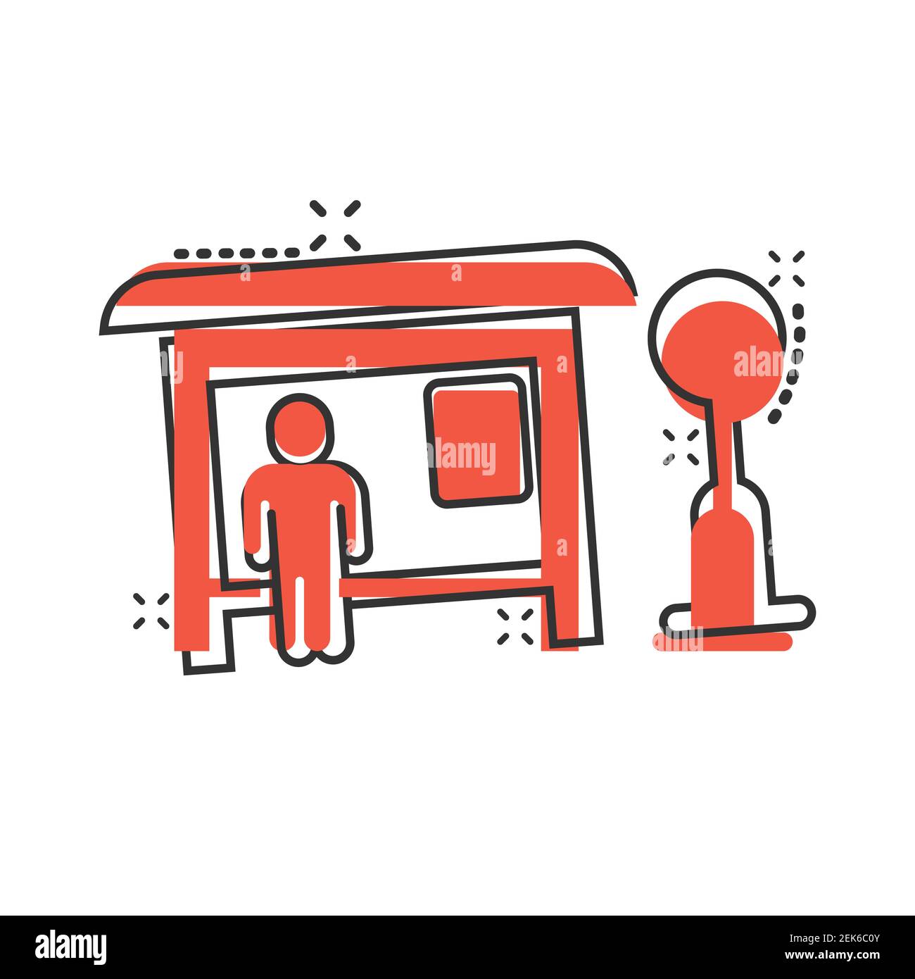 Bus station icon in comic style. Auto stop cartoon vector illustration ...