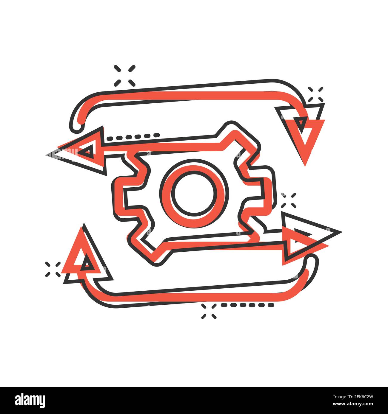 Workflow icon in comic style. Gear effective cartoon vector ...