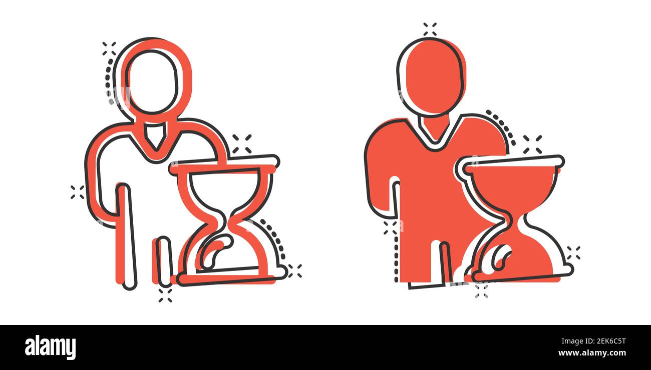 People and clock icon in comic style. User time cartoon vector ...