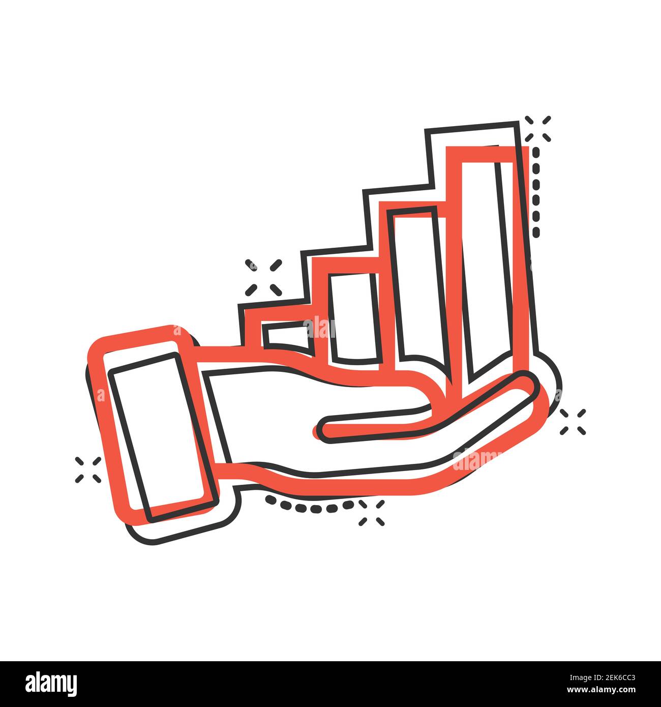 Growth revenue icon in comic style. Diagram with hand cartoon vector ...