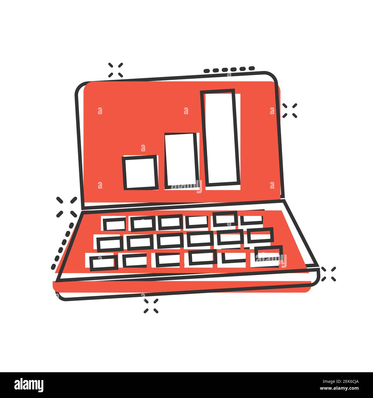 Laptop chart icon in comic style. SEO data cartoon vector illustration ...