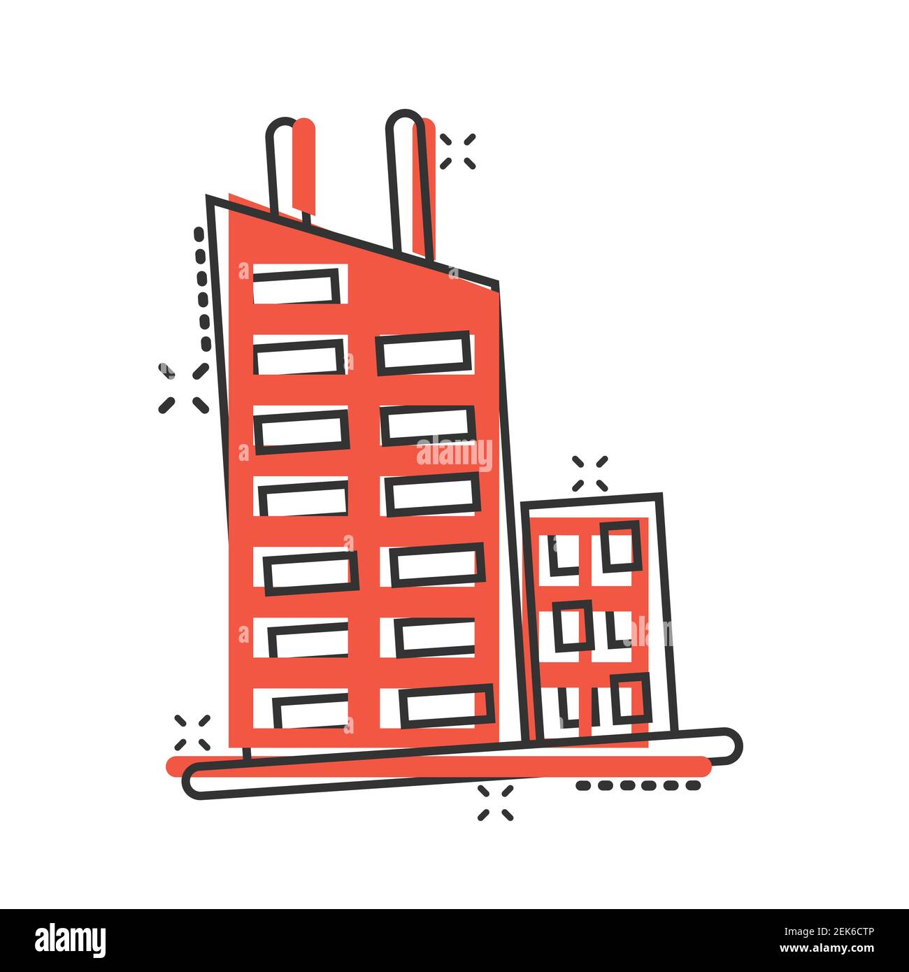 Building icon in comic style. Town skyscraper apartment cartoon vector ...