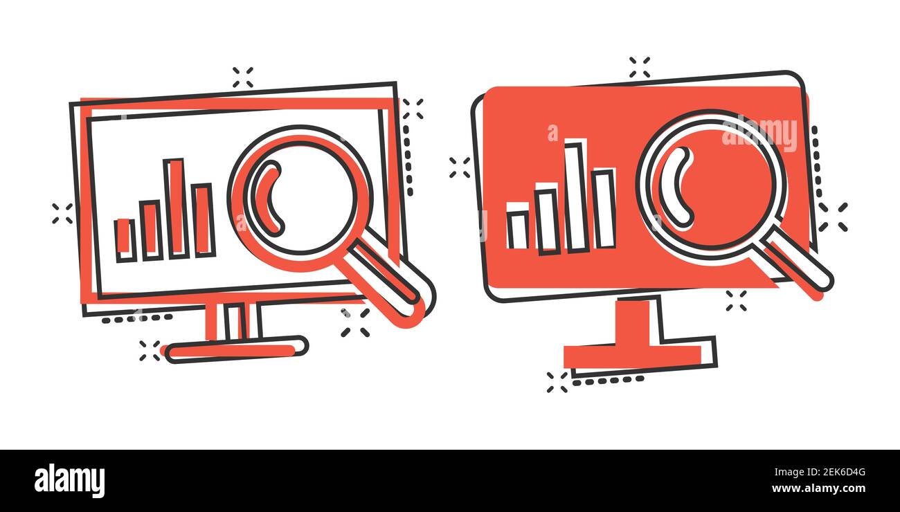 Website analytics icon in comic style. SEO data cartoon vector ...