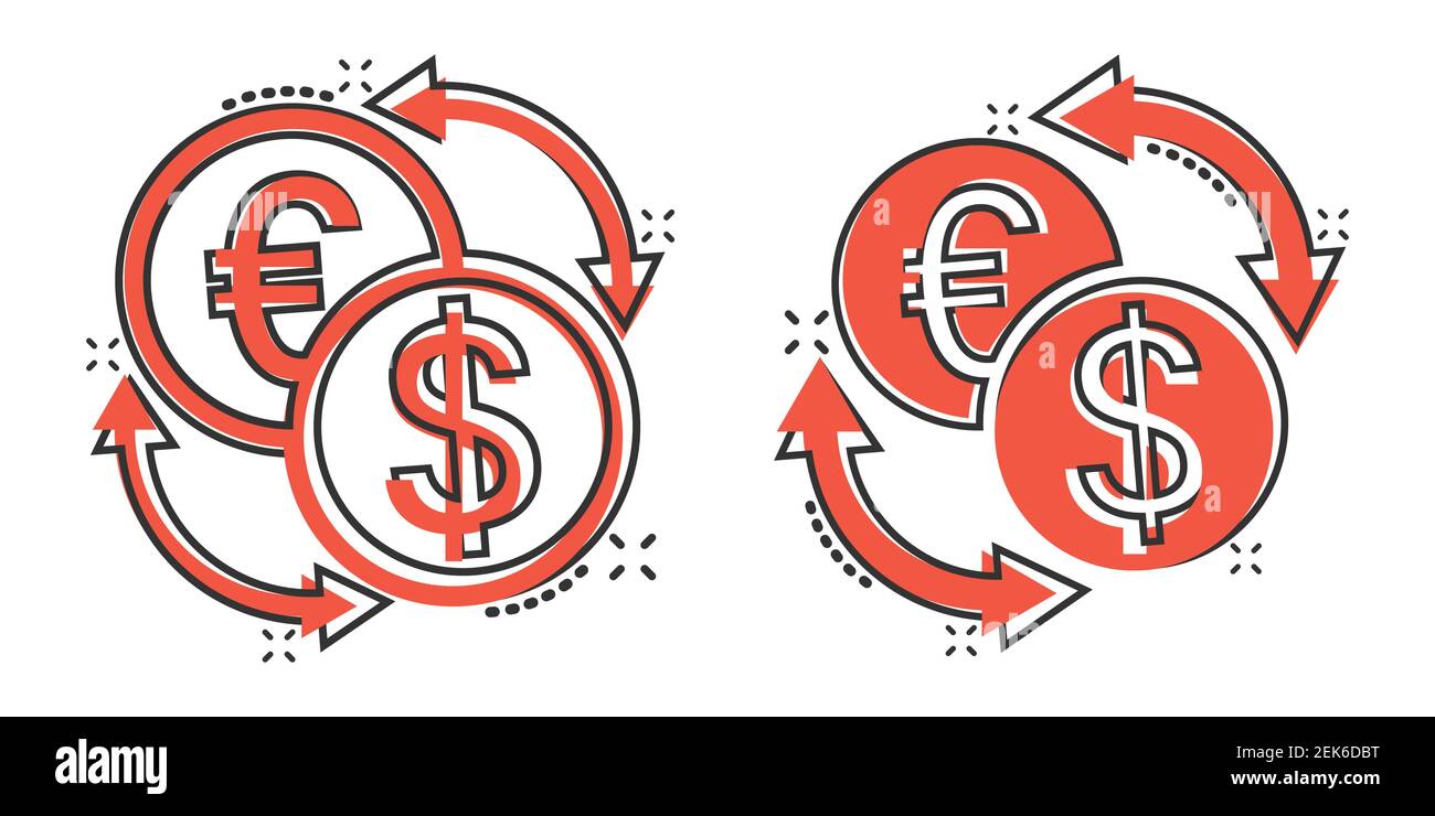 Currency exchange icon in comic style. Dollar euro transfer cartoon ...
