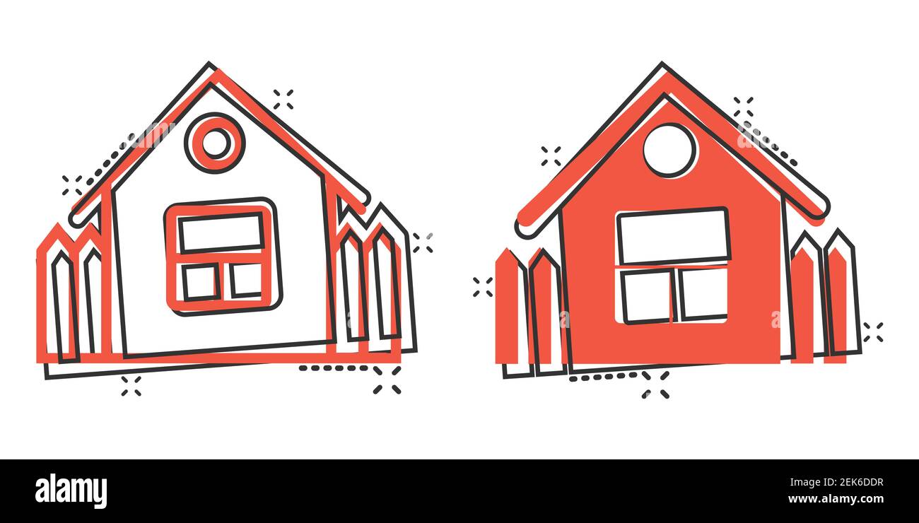 Building icon in comic style. Home cartoon vector illustration on white ...