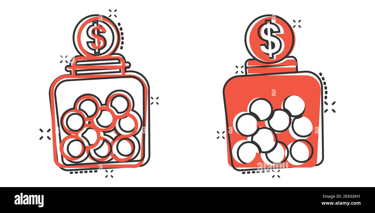 Money box icon in comic style. Coin jar container cartoon vector ...