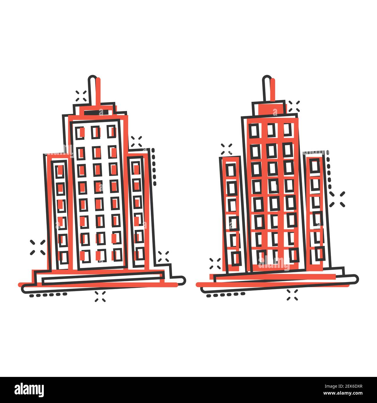 Building icon in comic style. Town skyscraper apartment cartoon vector ...