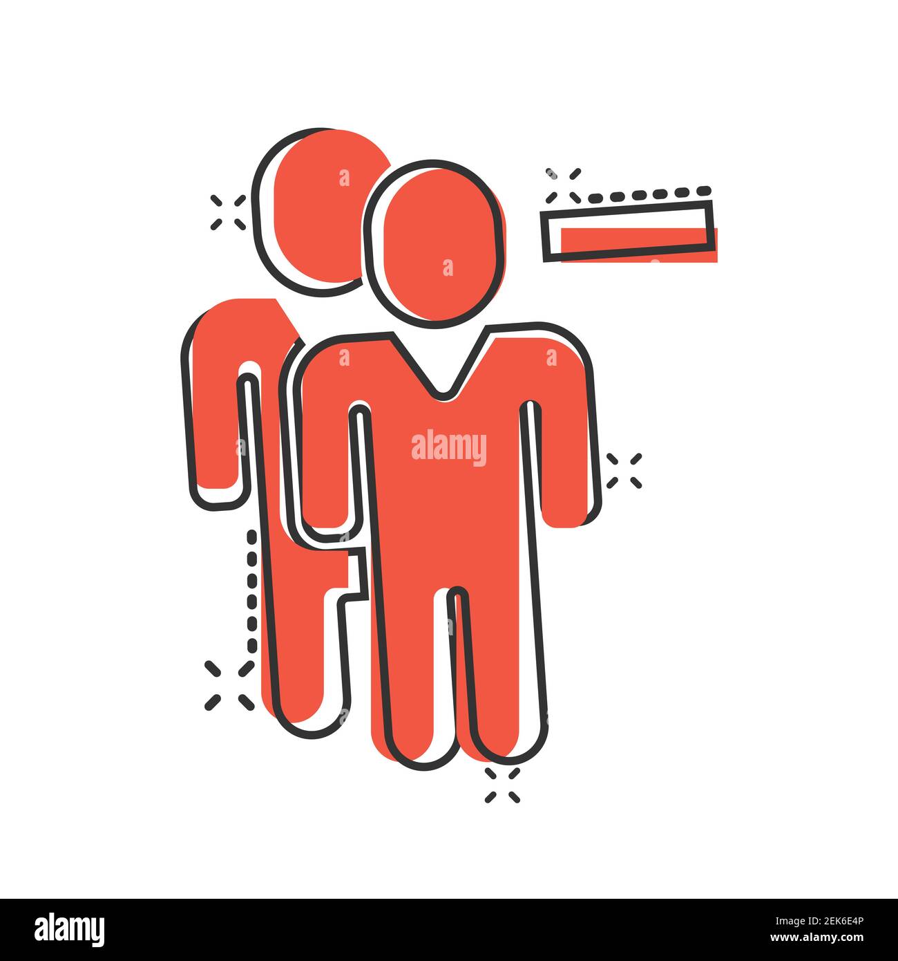 People with minus icon in comic style. Staff cartoon vector collection ...