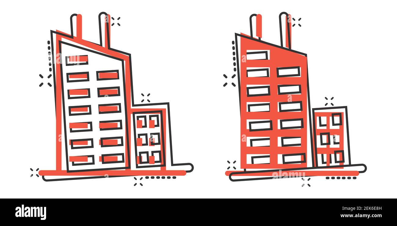 Building icon in comic style. Town skyscraper apartment cartoon vector ...