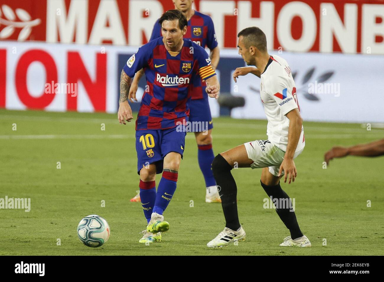 Player: Lionel Messi on the field at the Spanish La Liga soccer match ...