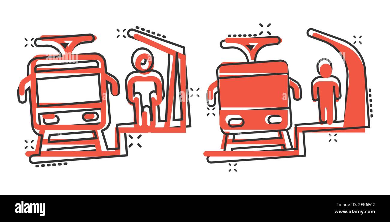 Metro station icon in comic style. Train subway cartoon vector ...