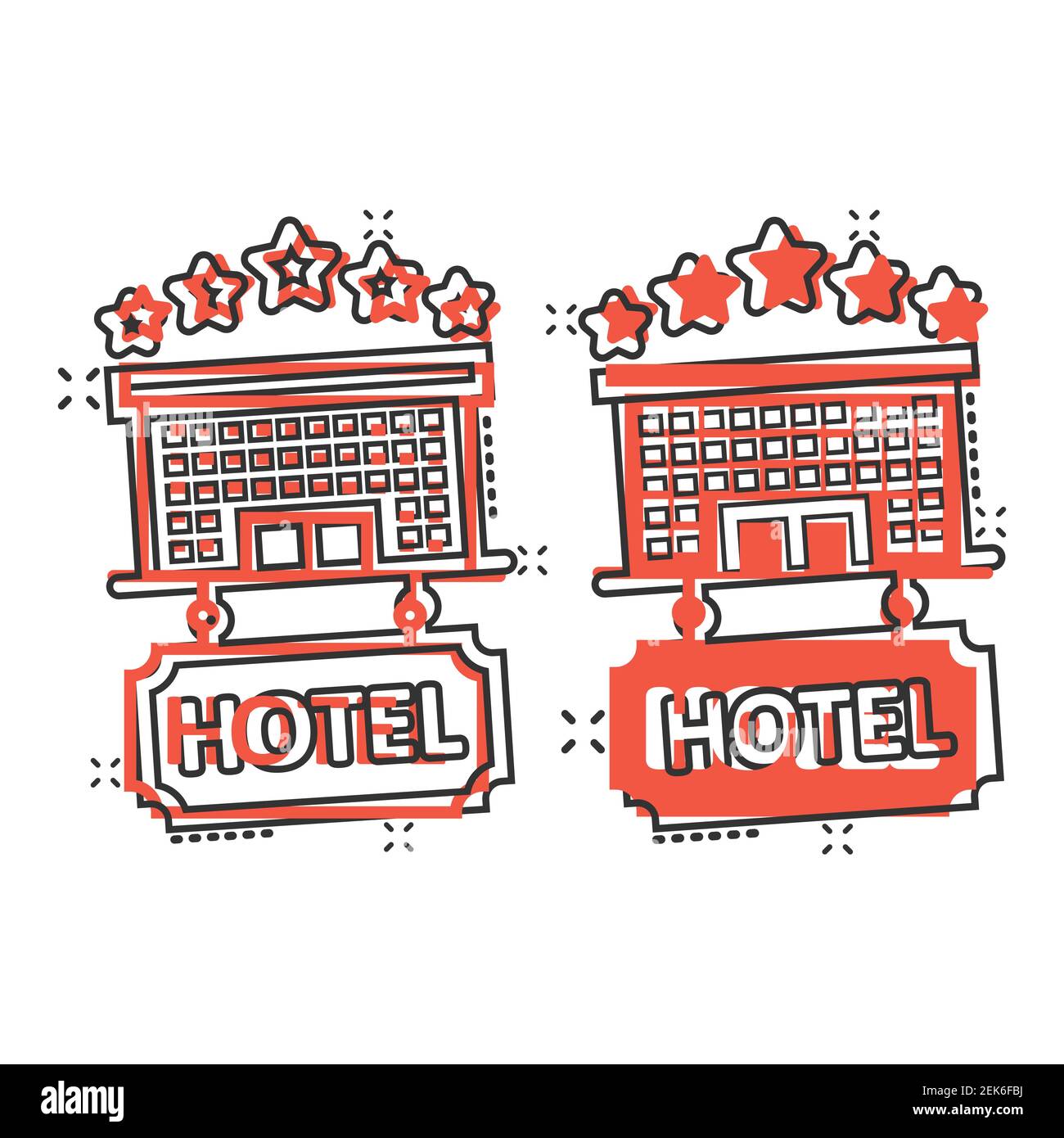 Hotel 5 stars sign icon in comic style. Inn building cartoon vector ...