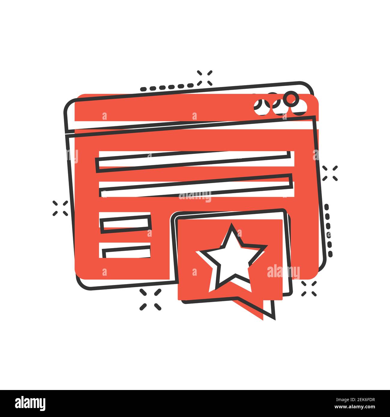 Browser window with star icon in comic style. Wish list cartoon vector ...