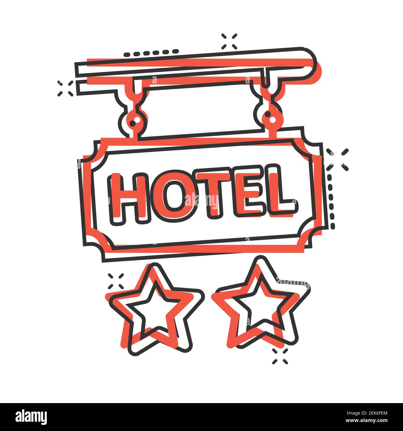 Hotel 2 stars sign icon in comic style. Inn cartoon vector illustration ...
