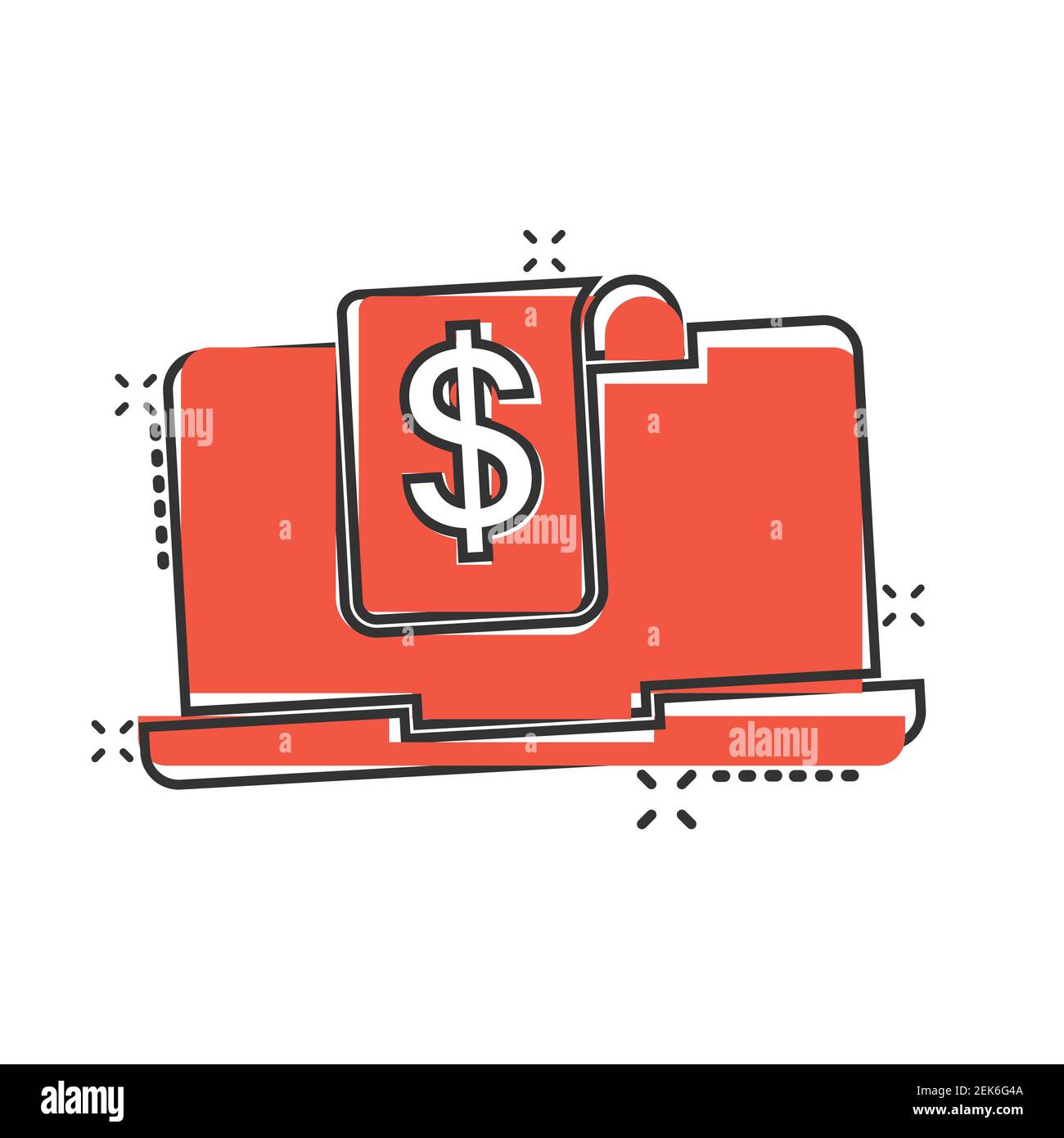 Laptop with money icon in comic style. Computer dollar cartoon vector ...