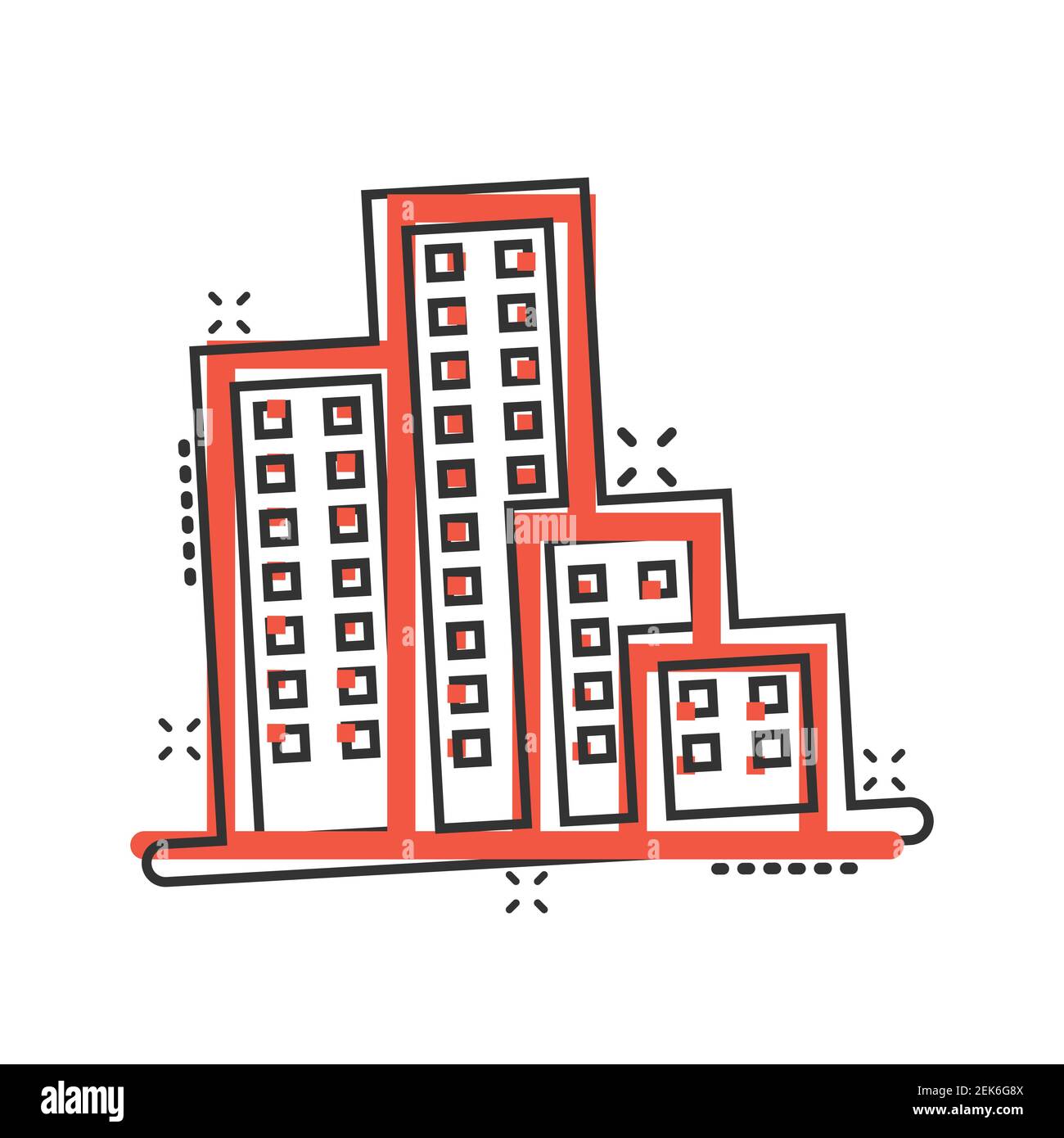 Building icon in comic style. Town skyscraper apartment cartoon vector ...