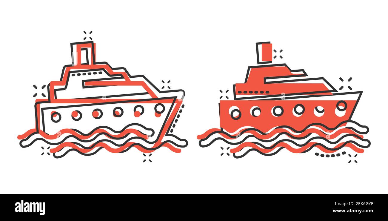 Tourism ship icon in comic style. Fishing boat cartoon vector ...