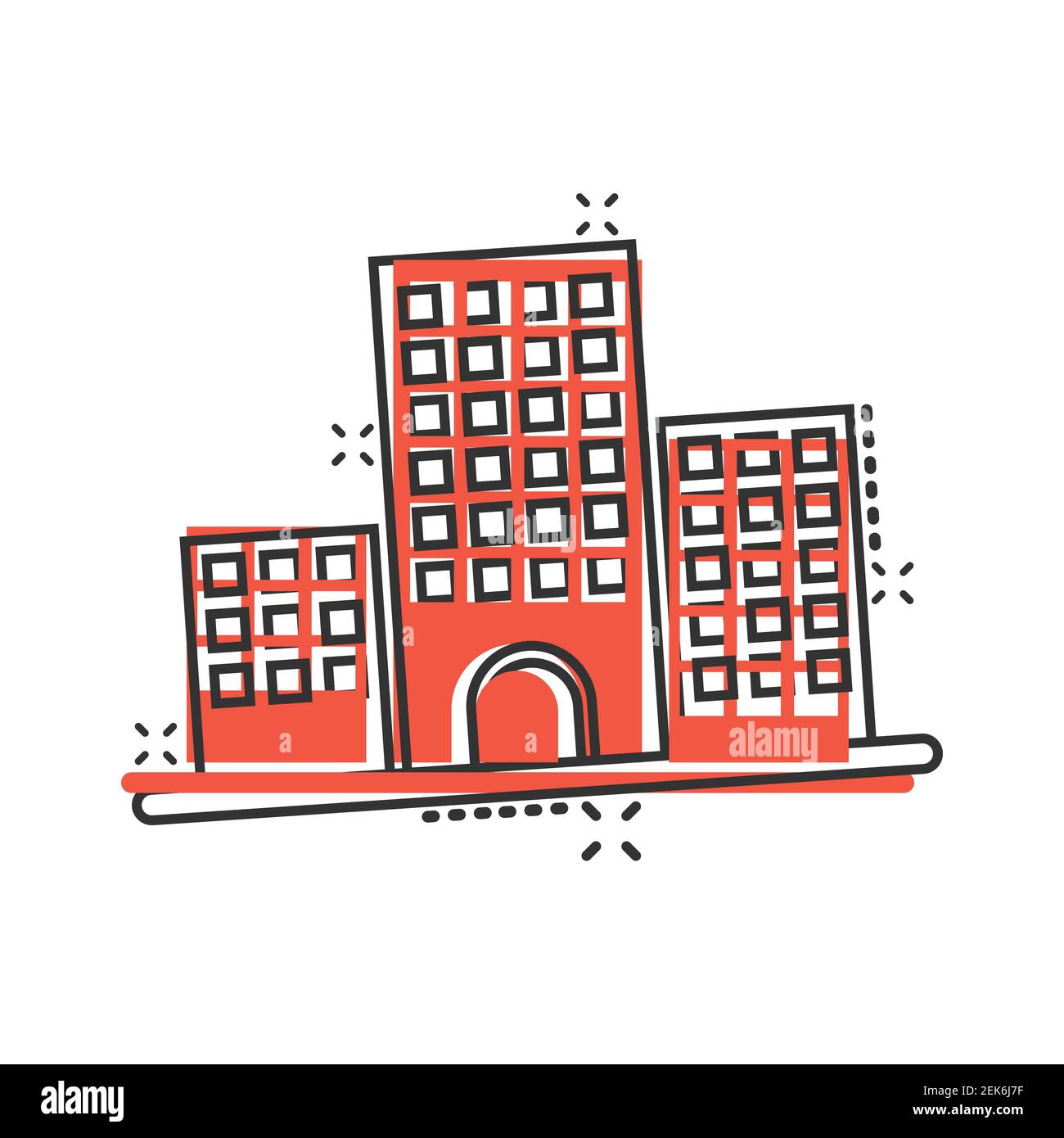 Building icon in comic style. Town skyscraper apartment cartoon vector ...