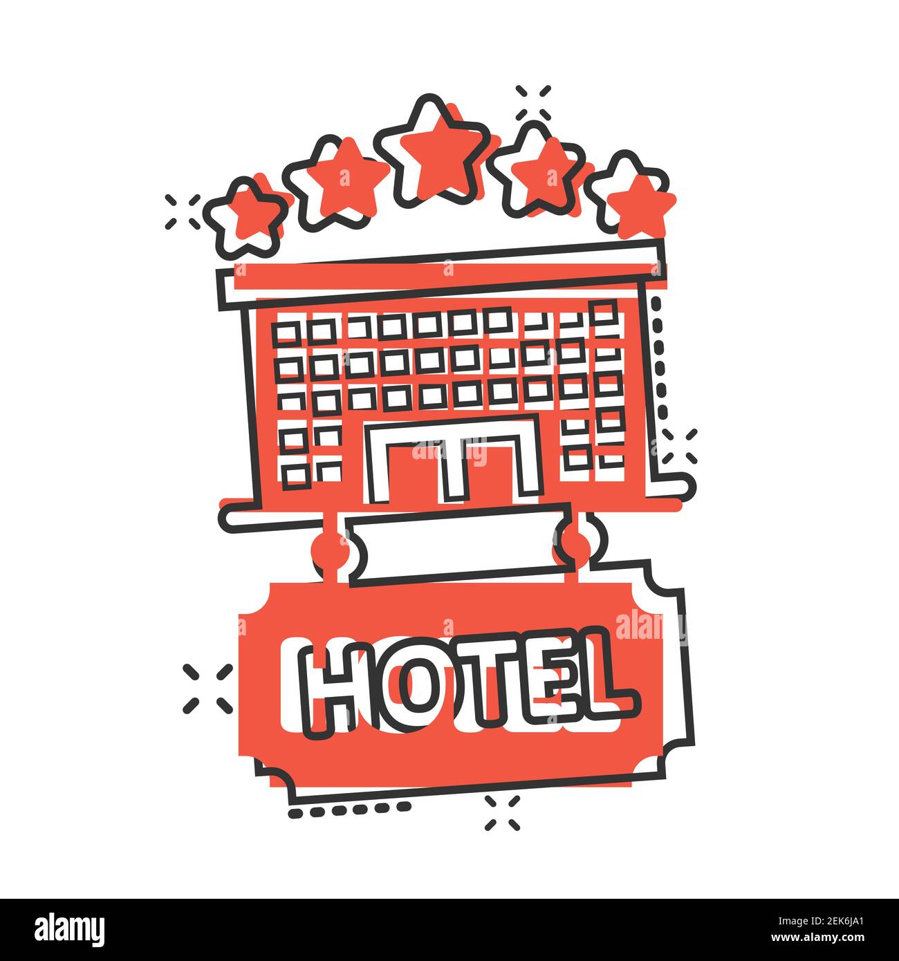Hotel 5 stars sign icon in comic style. Inn building cartoon vector ...