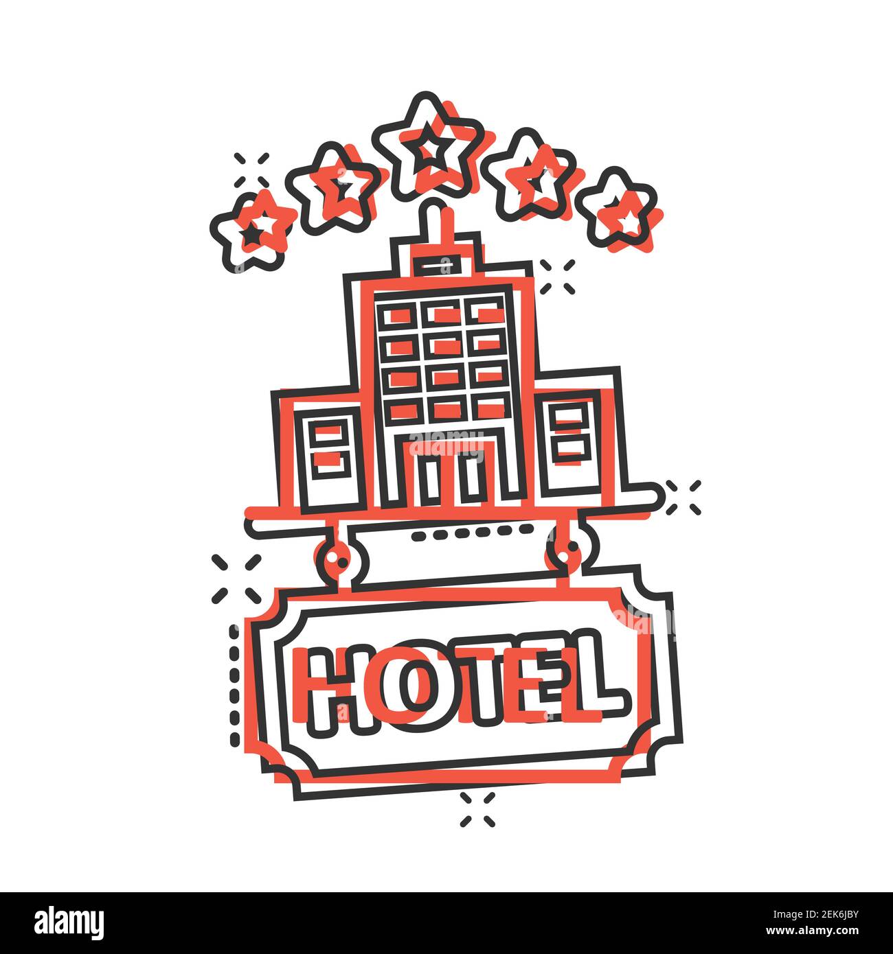 Hotel 5 stars sign icon in comic style. Inn building cartoon vector ...
