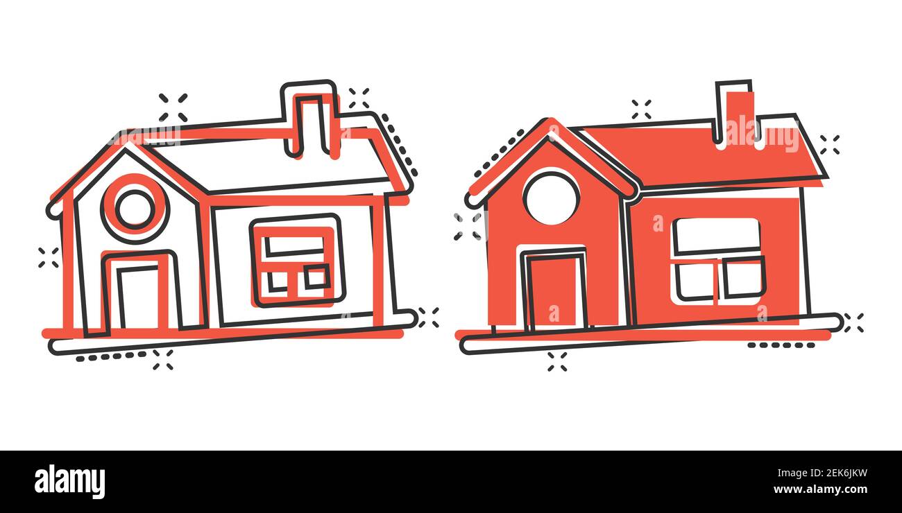 Building icon in comic style. Home cartoon vector illustration on white ...