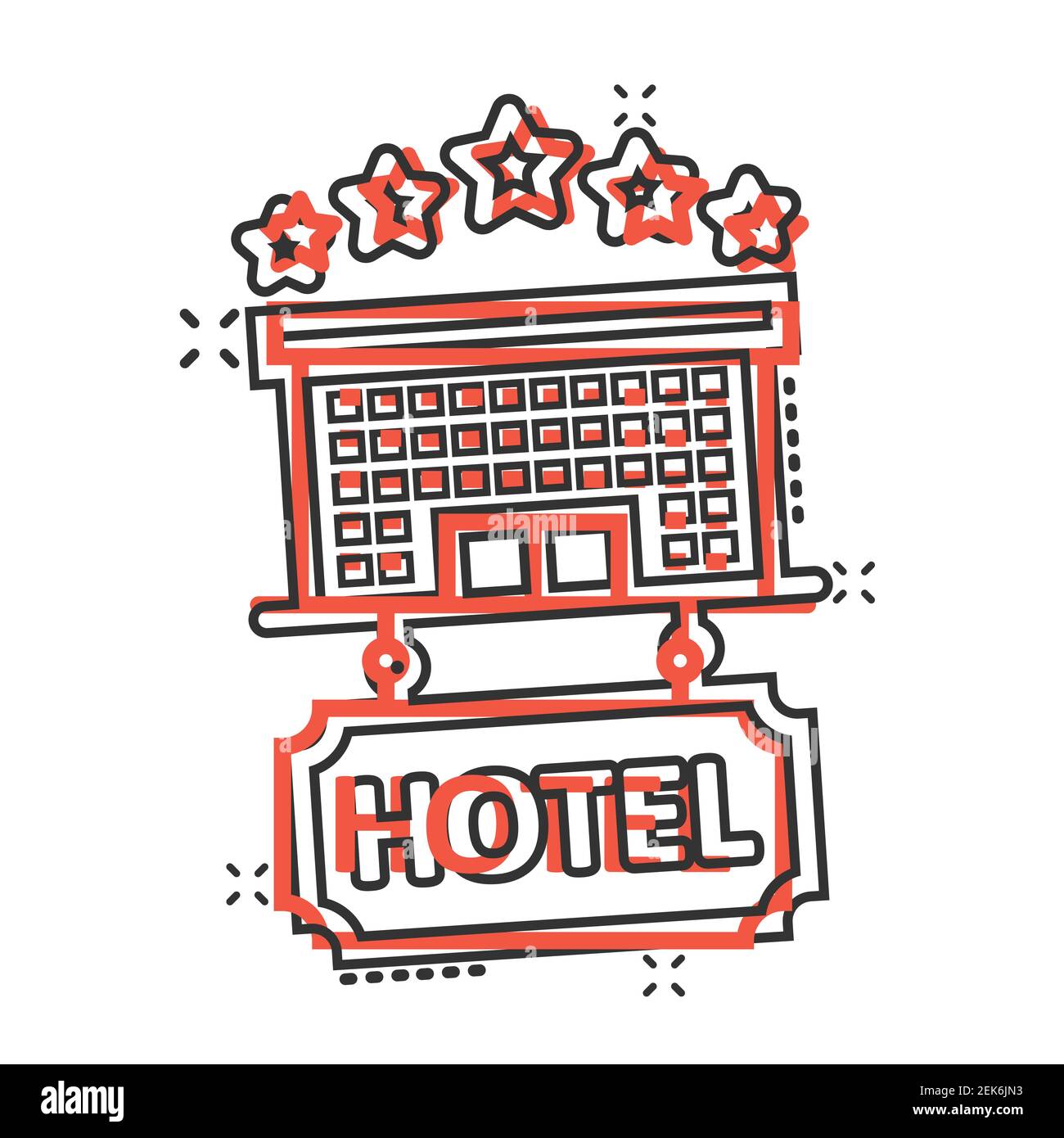 Hotel 5 stars sign icon in comic style. Inn building cartoon vector ...
