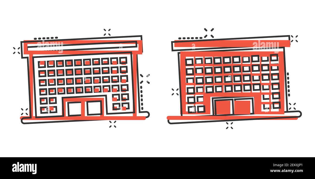 Building icon in comic style. Town skyscraper apartment cartoon vector ...